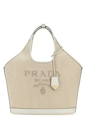 Prada Sand Canvas Shopping Bag - Brown