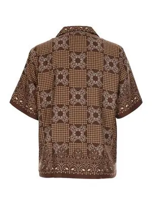 Amiri Bowling Shirt With Cuban Collar And All-over Geometric Print In Silk For - Brown