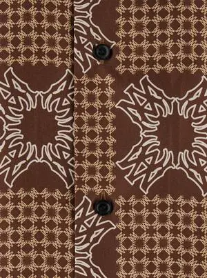 Amiri Bowling Shirt With Cuban Collar And All-over Geometric Print In Silk For - Brown