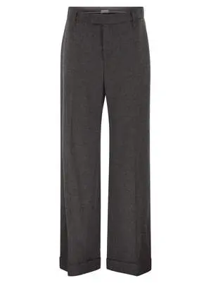 Brunello Cucinelli Virgin Wool And Cashmere Tailored Trousers With Turn-up Hem - Multicolor