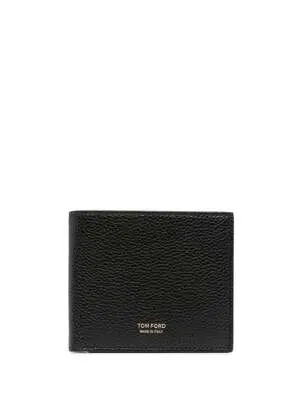 TOM FORD Black Leather Bi-fold Wallet With Gold Embossed Logo For