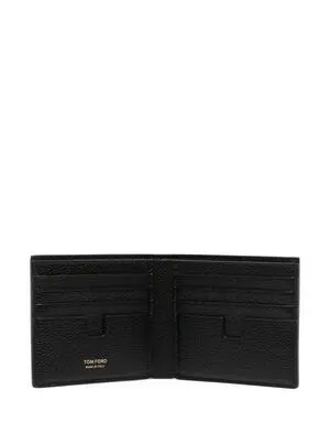 TOM FORD Black Leather Bi-fold Wallet With Gold Embossed Logo For
