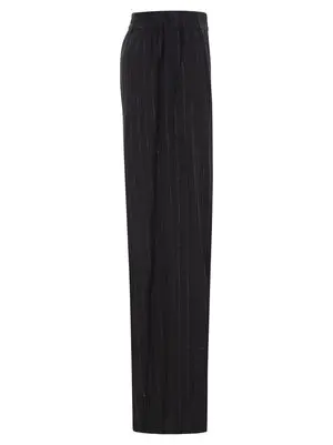 Brunello Cucinelli Pinstripe Trousers With Sequins And Elasticated Waist - Blue