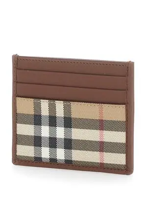 Burberry Beige Cardholder With Check All-over Motif In Cotton For - Multicolor