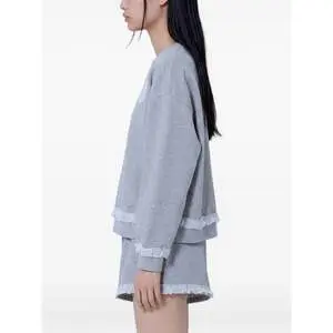 GANNI Organic Cotton Sweatshirt With Lace Details - Gray