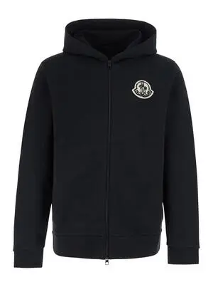 Moncler Black Sweatshirt With Logo Patch On The Front In Cotton For - Multicolor