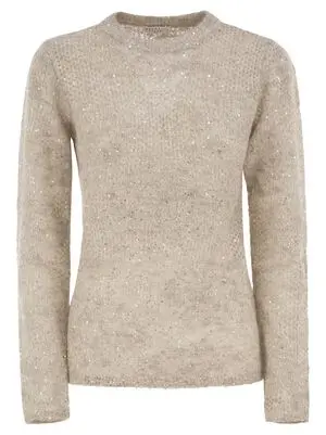Brunello Cucinelli Mohair & Wool-blend Sweater With Sequins - Cream