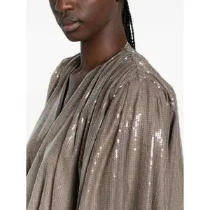 ROTATE BY BIRGER CHRISTENSEN Sequin Embellished V-neck Dress - Brown