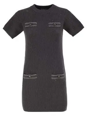 Brunello Cucinelli Ribbed Knit Dress With Sequins And Patch Pockets - Multicolor