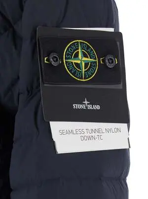 Stone Island Down Jacket With High Collar And Long Sleeves In Tech Fabric Blue