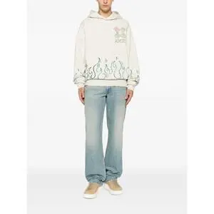Amiri Flame Print Cotton Hoodie - Cream