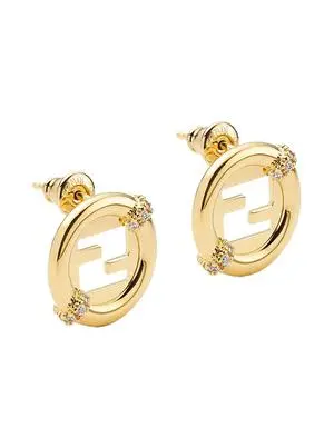 Fendi Ever Round’ Gold Colored Earrings With Ff Design And Back Closure In Brass For - Multicolor