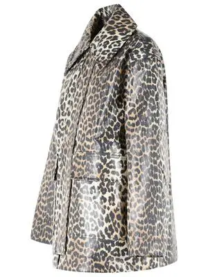 GANNI Leopard Print Cotton Blend Jacket