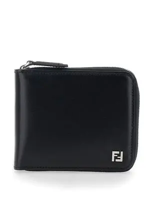 Fendi Black Card Holder With Zip Closure And Front Logo In Leather For - Multicolor
