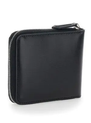 Fendi Black Card Holder With Zip Closure And Front Logo In Leather For