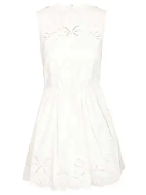 SELF-PORTRAIT Embroidered Cotton Mini Dress - White