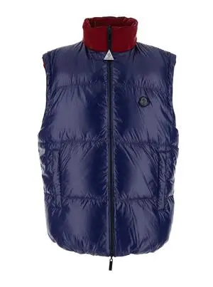 Moncler Throttle' Blue Reversible Down Jacket With Removable Sleeves And Logo Patch On The Front In Tech Fabric Stretch - Multicolor