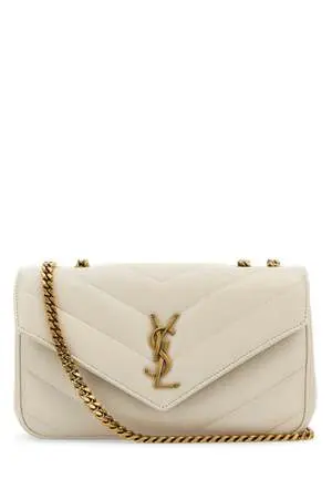 Saint Laurent Ivory Leather Small Loulou Shoulder Bag - White