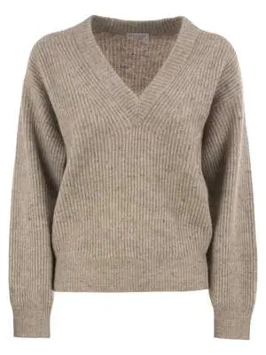 BRUNELLO CUCINELLI Brunello Cucinelli Women Ribbed Cashmere, Mohair And Wool Jumper With Luminous Yarn