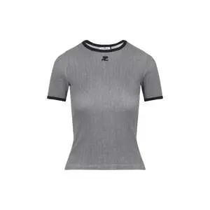 COURREGES Houndstooth Contrast T-shirt - Black