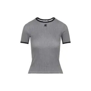 COURREGES Courreges Houndstooth Cotton Contrast T-Shirt Black
