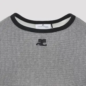 COURREGES Houndstooth Cotton Contrast T-shirt - Black