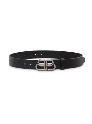 Balenciaga Balenciaga Men Black Leather Belt With Bb Buckle For Men Multicolor