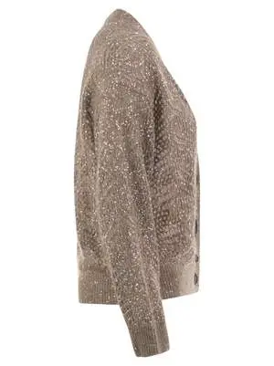 Brunello Cucinelli Openwork Mohair Cardigan With Sequins