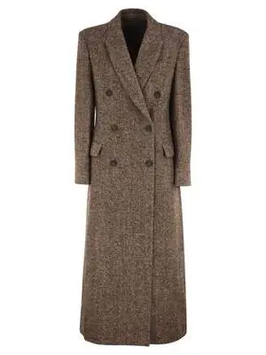 Brunello Cucinelli Double-breasted Wool And Alpaca Herringbone Coat - Brown