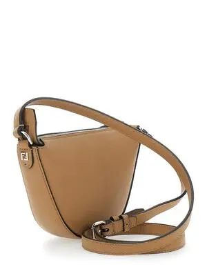 Fendi Melon' Beige Crossbody Bag With Half-moon Silhouette And Logo Lettering On The Front In Grained Leather For - Cream
