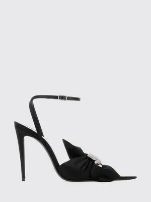 Saint Laurent Dove Knot Detail Silk Criªpe Sandals With Stiletto Heel - Black