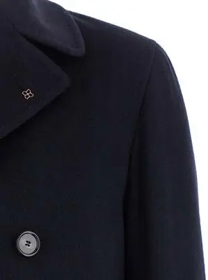Tagliatore Blue Coat With Turned-down Collar And Button Front Closure In Wool