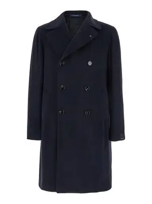 Tagliatore Blue Coat With Turned-down Collar And Button Front Closure In Wool - Multicolor