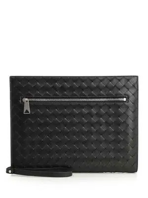 Bottega Veneta Woven Document Holder With Strap - Black