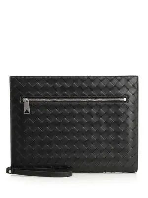 Bottega Veneta Woven Document Holder With Strap - Black