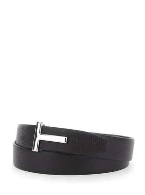 TOM FORD Leather Belt With T Buckle Plate