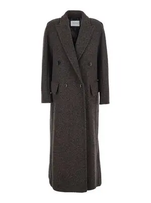 Max Mara Arco' Brown Double-breasted Coat With Peak Revers And Half Belt In Wool And Cashmere - Multicolor