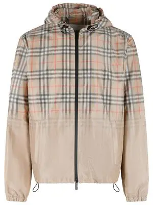 Burberry Hooded Jacket And 'check' Shaded Sand Beige