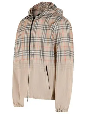 Burberry Hooded Jacket And 'check' Shaded Sand Beige