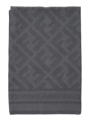 Fendi Scarf With Ff Motif All-over In Blend Wool And Silk - Gray