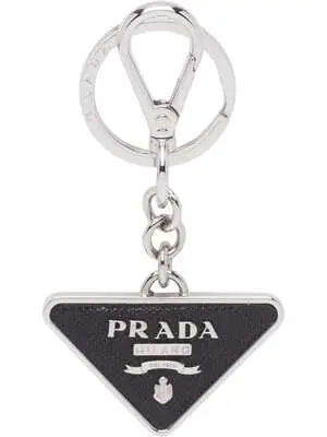 Prada Saffiano Leather And Metal Keychain - Black