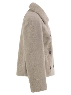 Brunello Cucinelli Double-breasted Shearling Jacket - Cream