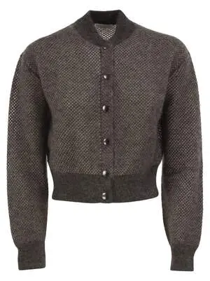 Brunello Cucinelli Openwork Mohair Cardigan With Shimmering Yarn - Brown
