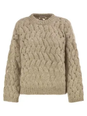 Brunello Cucinelli Openwork Mohair Sweater With Sequins - Cream