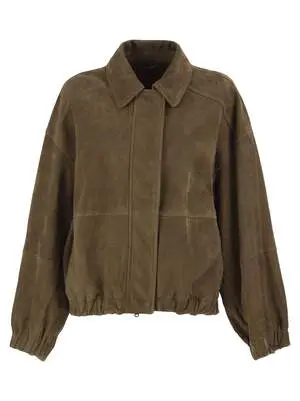 Brunello Cucinelli Suede Leather Bomber Jacket - Brown