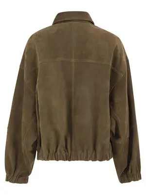 Brunello Cucinelli Suede Leather Bomber Jacket - Brown