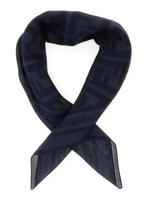 Fendi Blue Scarf With Ff Motif All-over In Wool And Silk Blend For - Multicolor