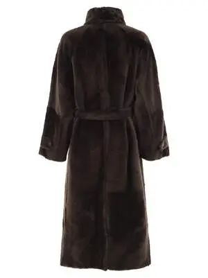 Brunello Cucinelli Long Shearling Coat With Belt - Brown
