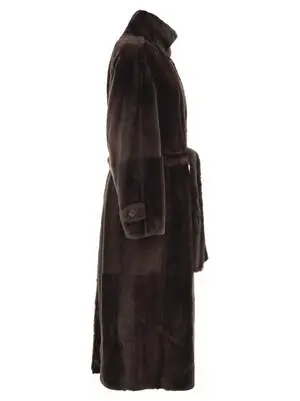 Brunello Cucinelli Long Shearling Coat With Belt - Brown