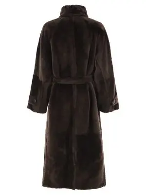 Brunello Cucinelli Long Shearling Belted Coat - Brown